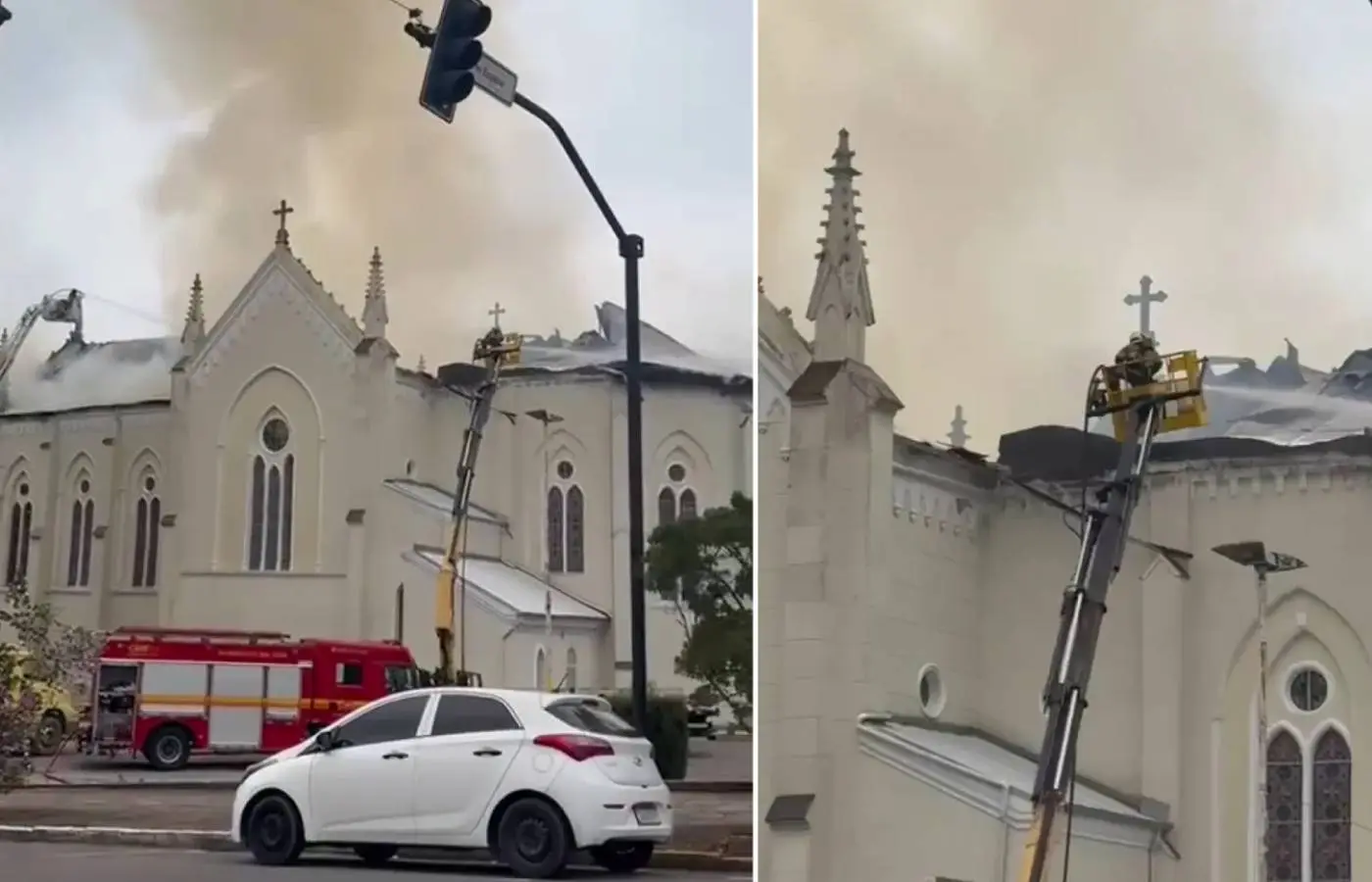 Incêndio atinge igreja centenária em Flores da Cunha (RS) e mobiliza ...